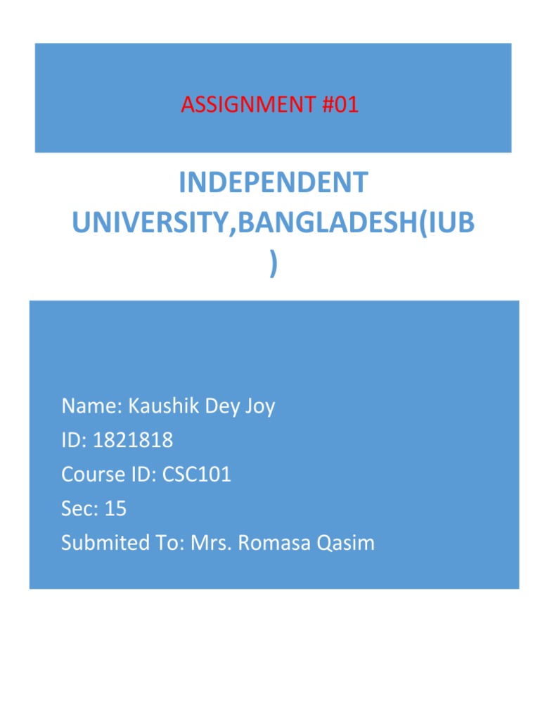 Independent University, Bangladesh (Iub) : Assignment #01 | PDF | Computer Libraries | Computer ...