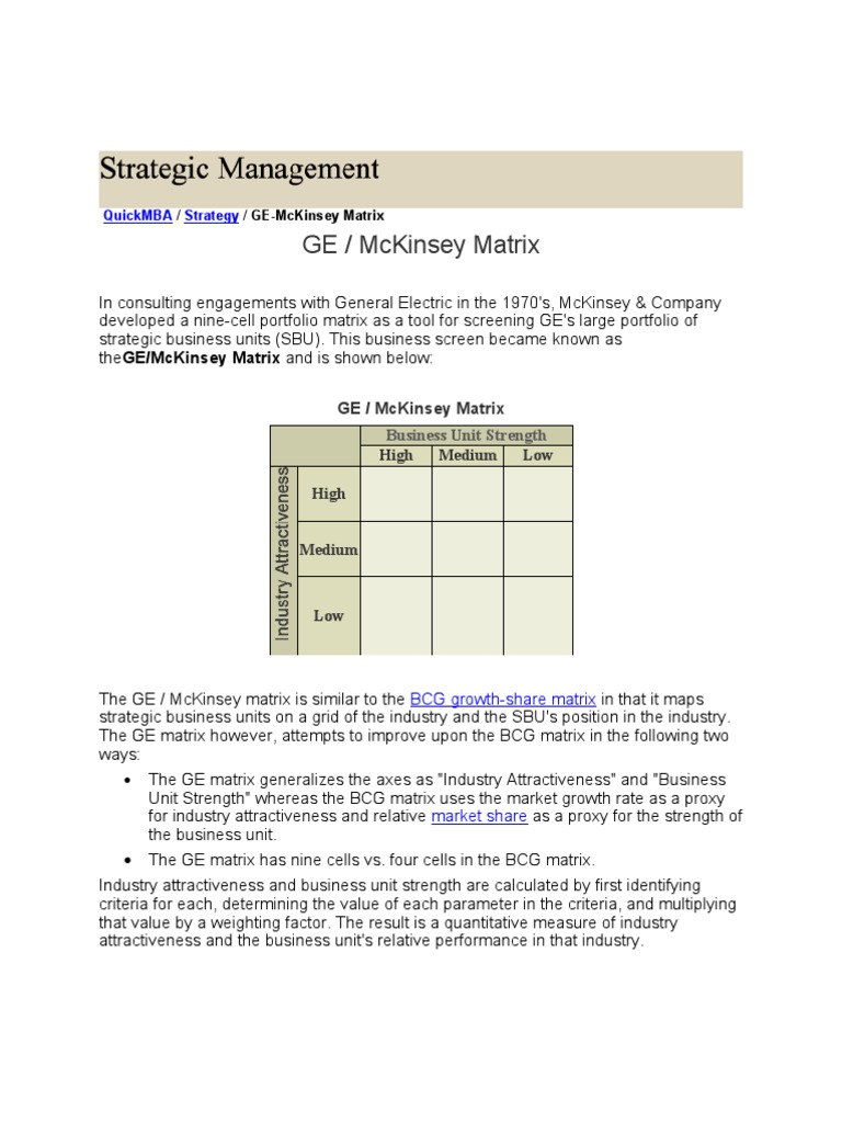 Ge Matrix | PDF | Matrix (Mathematics) | Mc Kinsey & Company