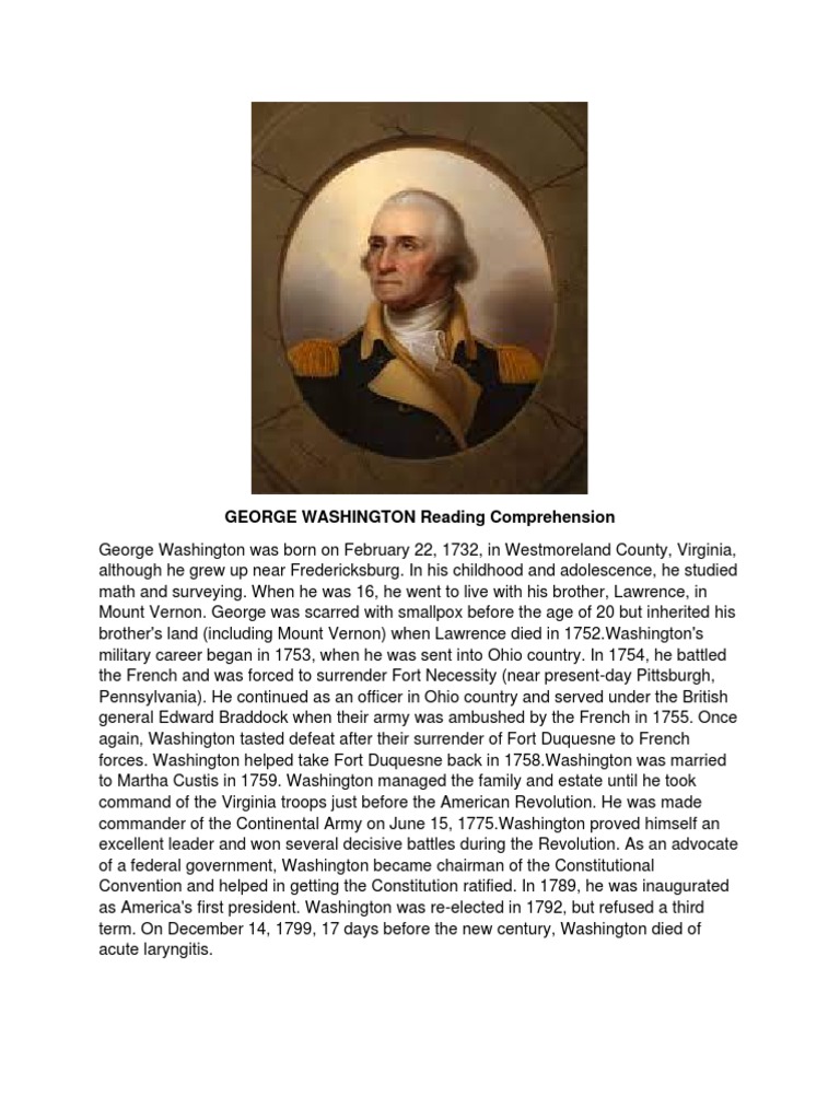GEORGE WASHINGTON Reading Comprehension | PDF | George Washington ...