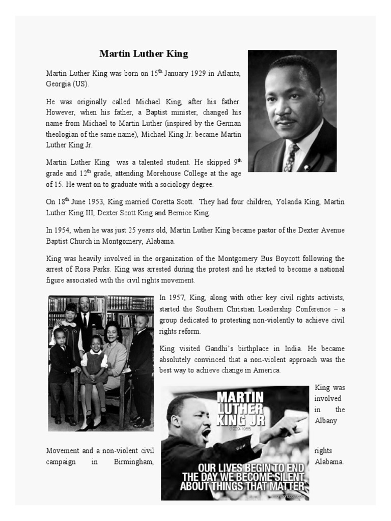 MLK Jr - Leader of Civil Rights Movement | PDF | Martin Luther King Jr ...