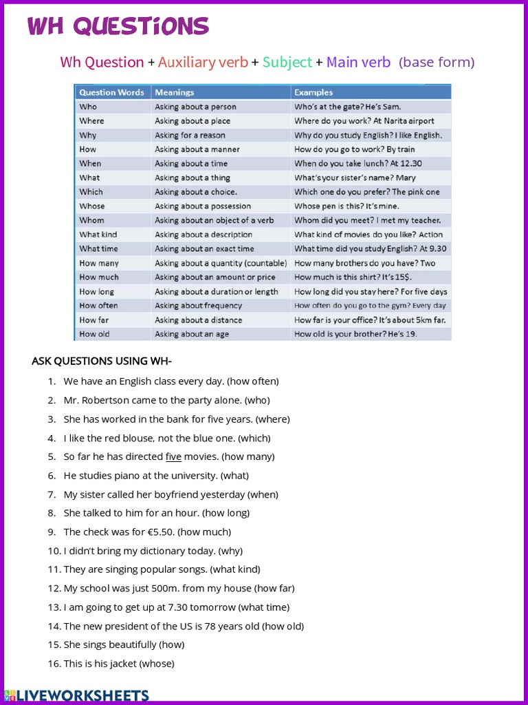 (Base Form) : Ask Questions Using WH | PDF