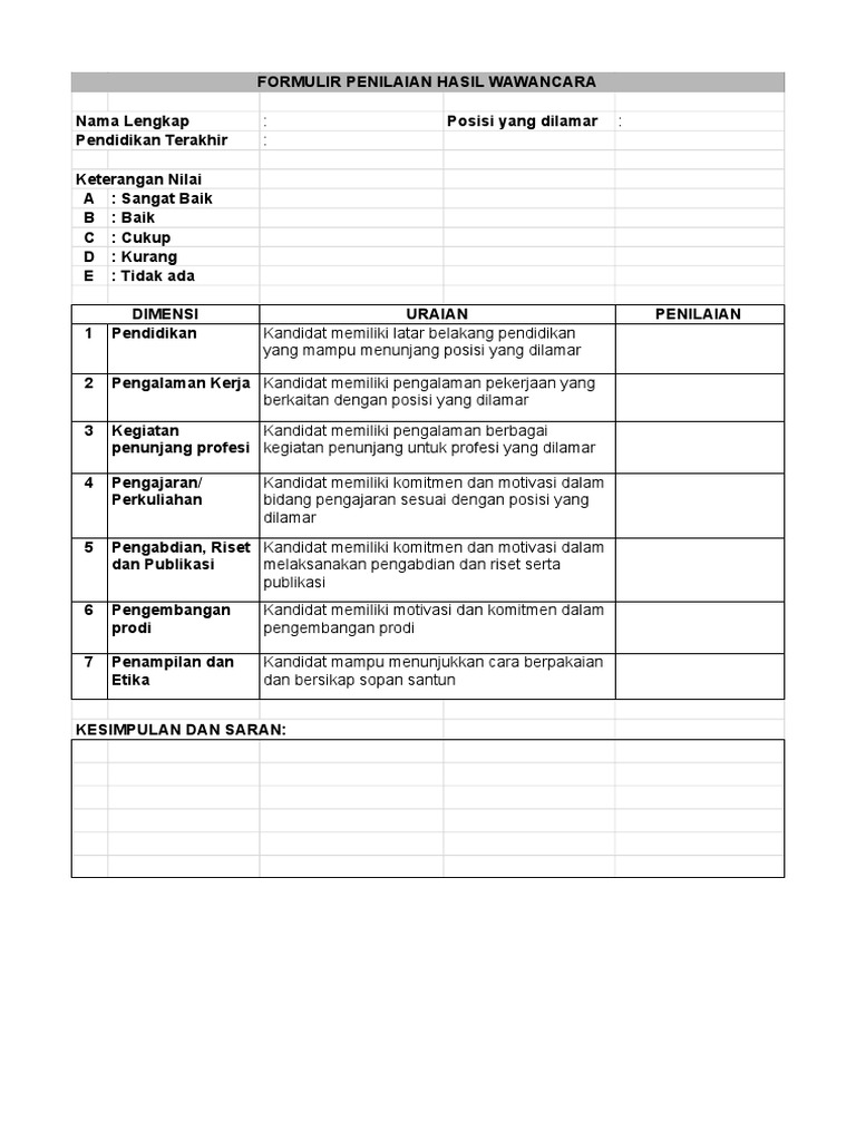 Formulir Penilaian Wawancara Kandidat | PDF