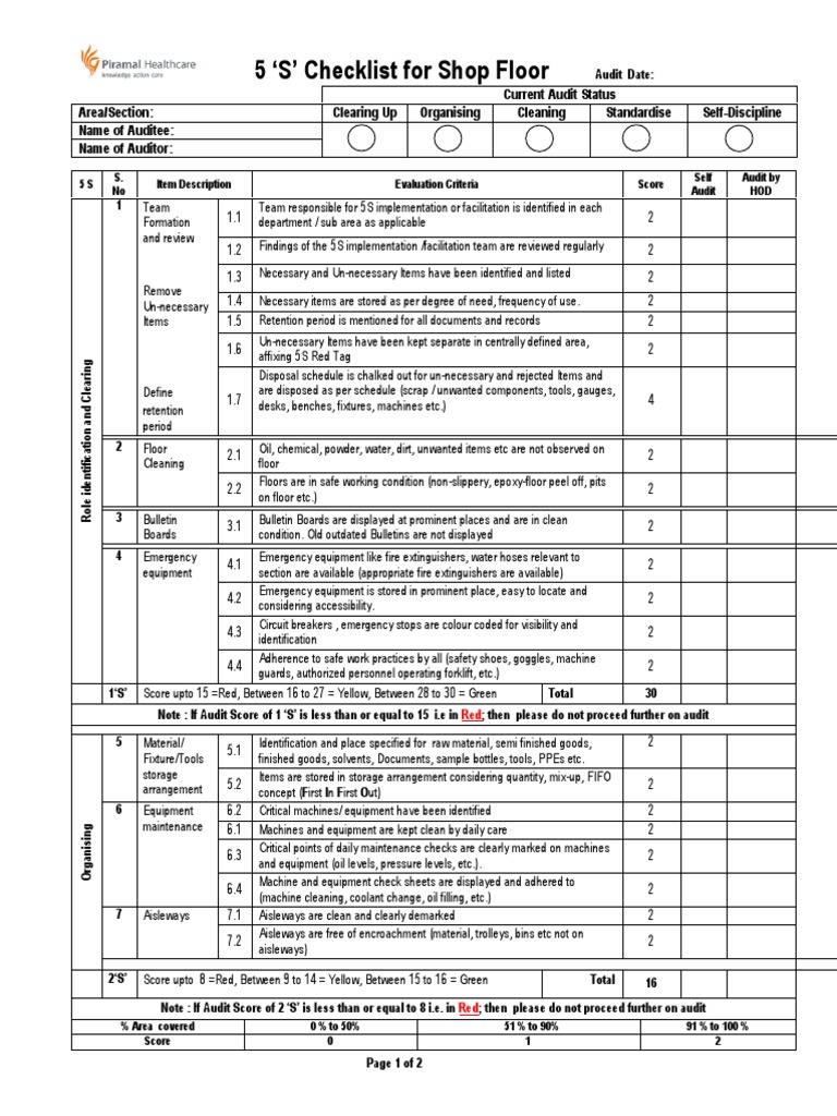 5S Audit Checklist for Shop Floor | PDF | Audit | Calibration