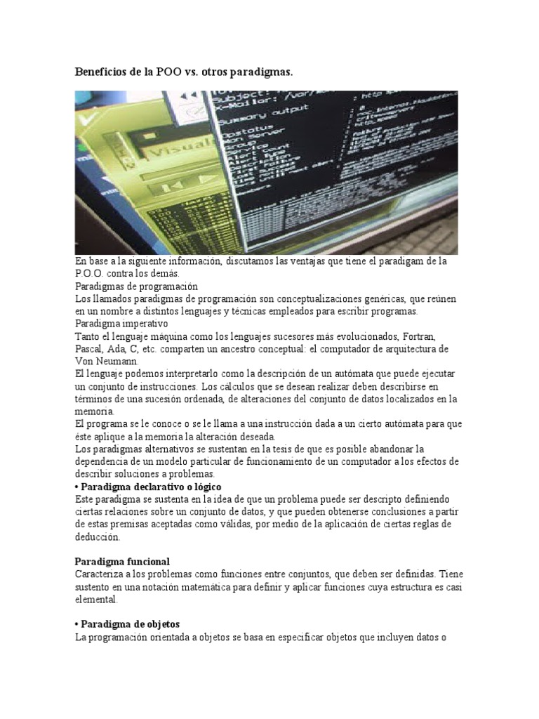 Beneficios de La POO | PDF | Lenguaje de programación | Objeto ...