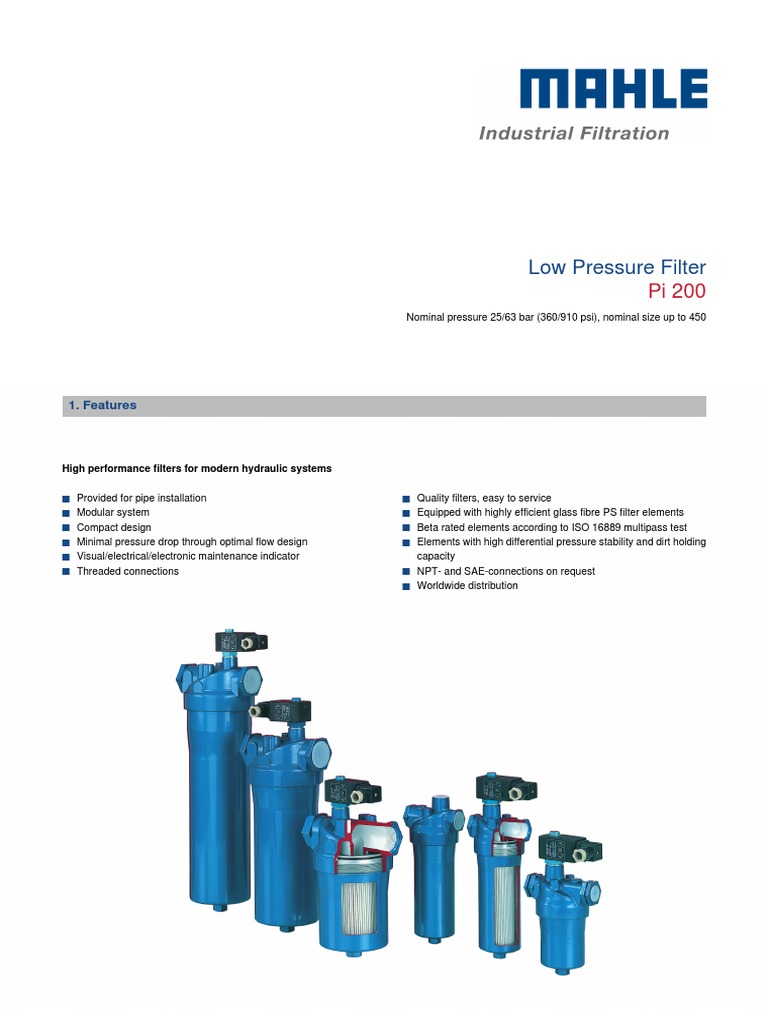 High Performance Low Pressure Filters for Modern Hydraulic Systems ...