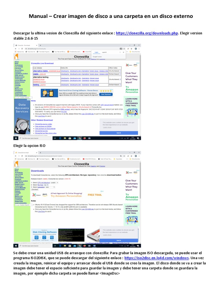 Manual Clonezilla | PDF | Hardware de la computadora | Ingeniería Informática