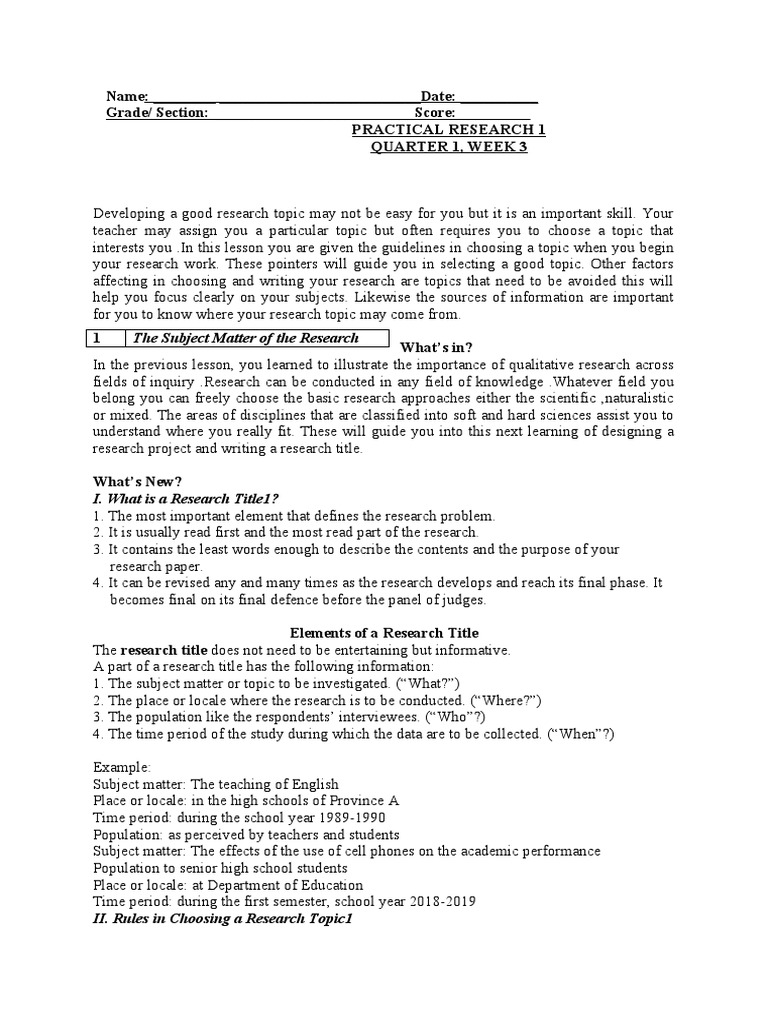 Practical Research 1 - Week 3 | PDF | Cognition | Communication
