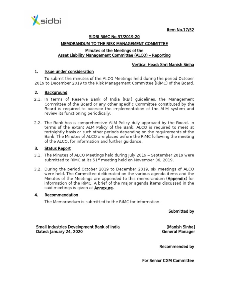 ALCO Meeting Minutes Oct-Dec 2019 | PDF | Interest | Interest Rates