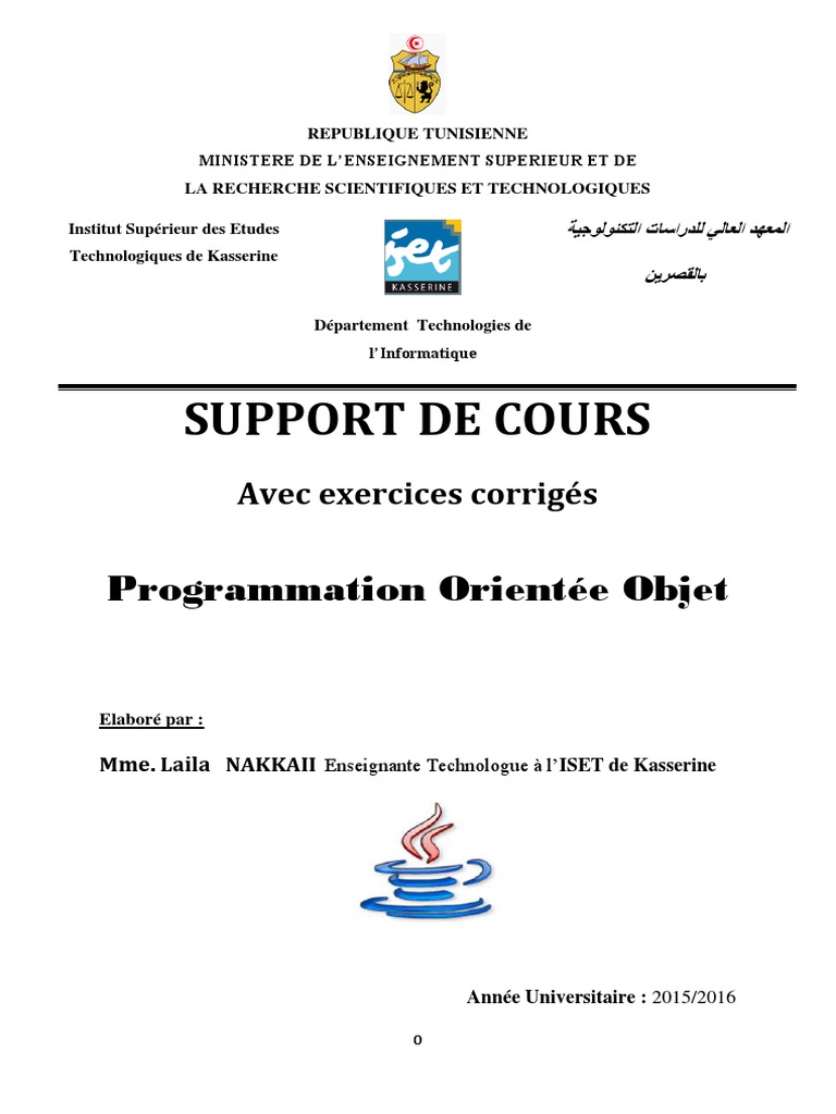 Cours Programmation Objet Avec TD Corrigés | PDF | Classe (informatique ...