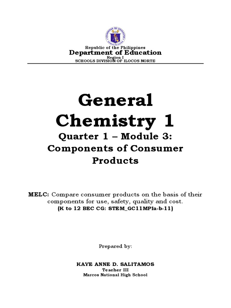 General Chemistry 1: Quarter 1 - Module 3: Components of Consumer ...