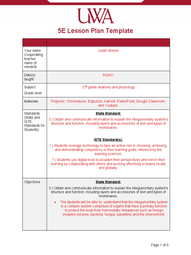 5E Lesson Plan Template: State Standard | PDF | Educational Assessment ...