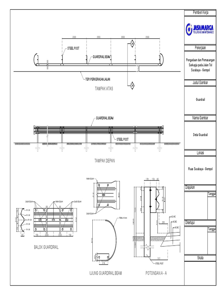 Detail Pemasangan Guardrail Jalan Tol | PDF