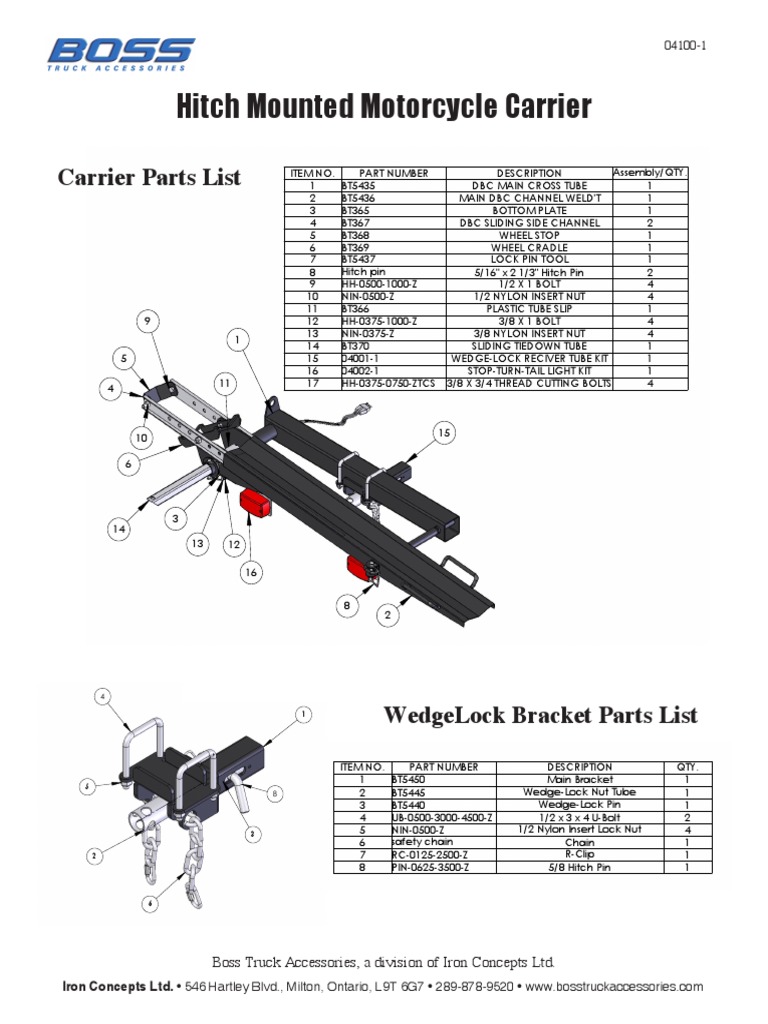 Boss Hitch Mounted Motorcycle Carrier English | PDF | Motorcycle | Nut ...