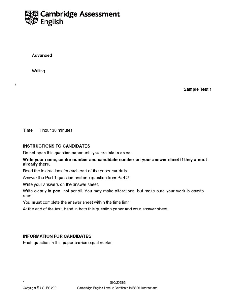 C1 Advanced Sample Paper 1 Writing | PDF