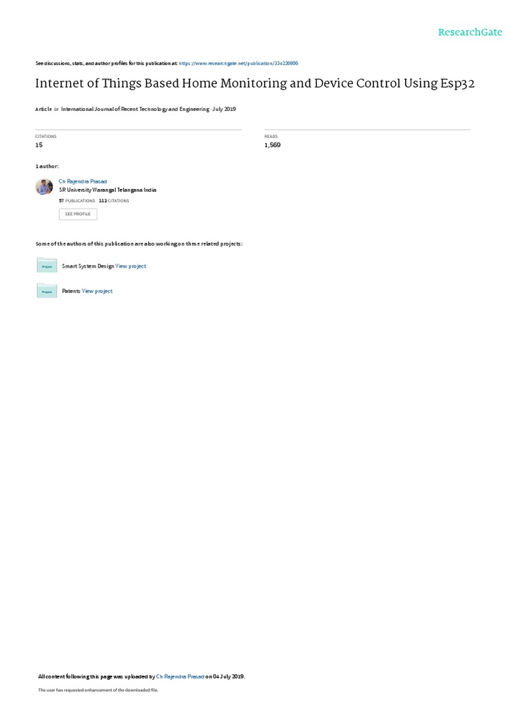 Internet of Things Based Home Monitoring and Device Control Using Esp32 | Download Free PDF ...