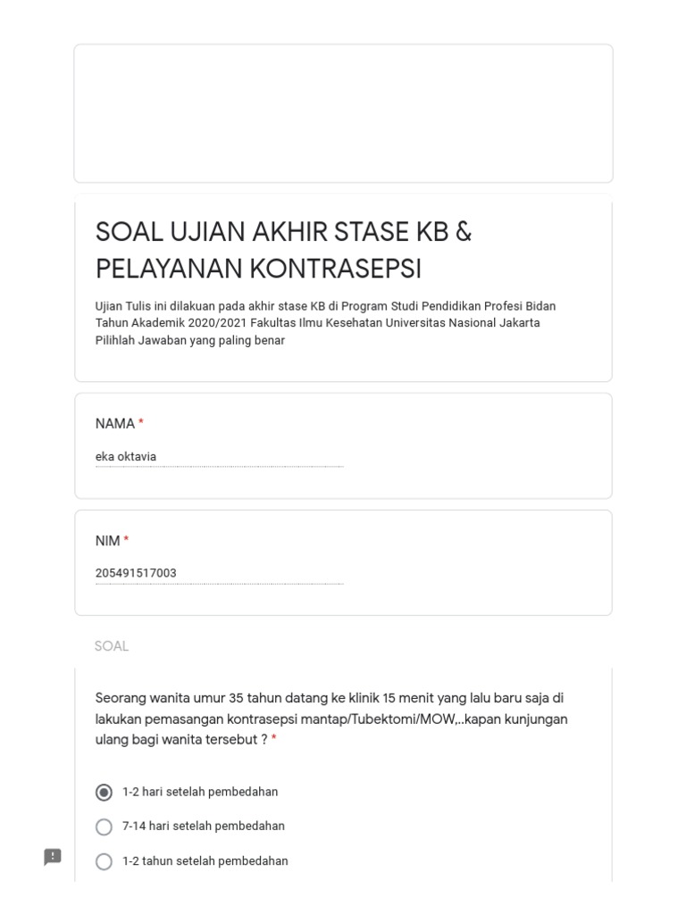 Soal Ujian Akhir Stase KB & Pelayanan Kontrasepsi | PDF