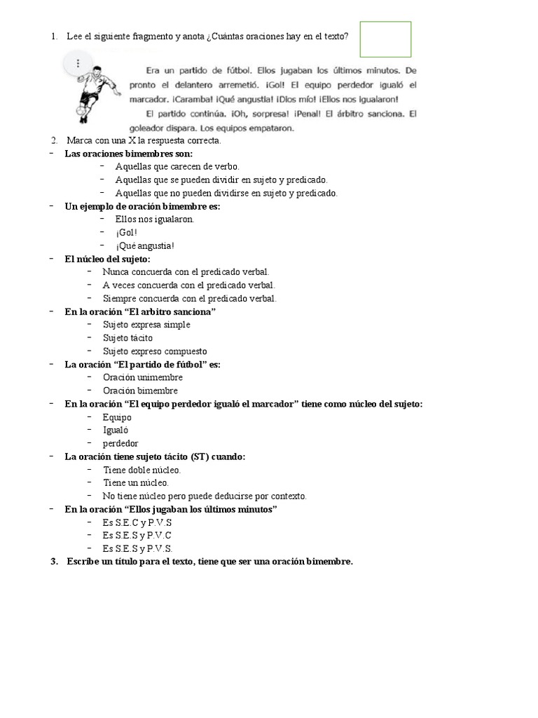 Ejercicios de Oraciones Bimembres | PDF