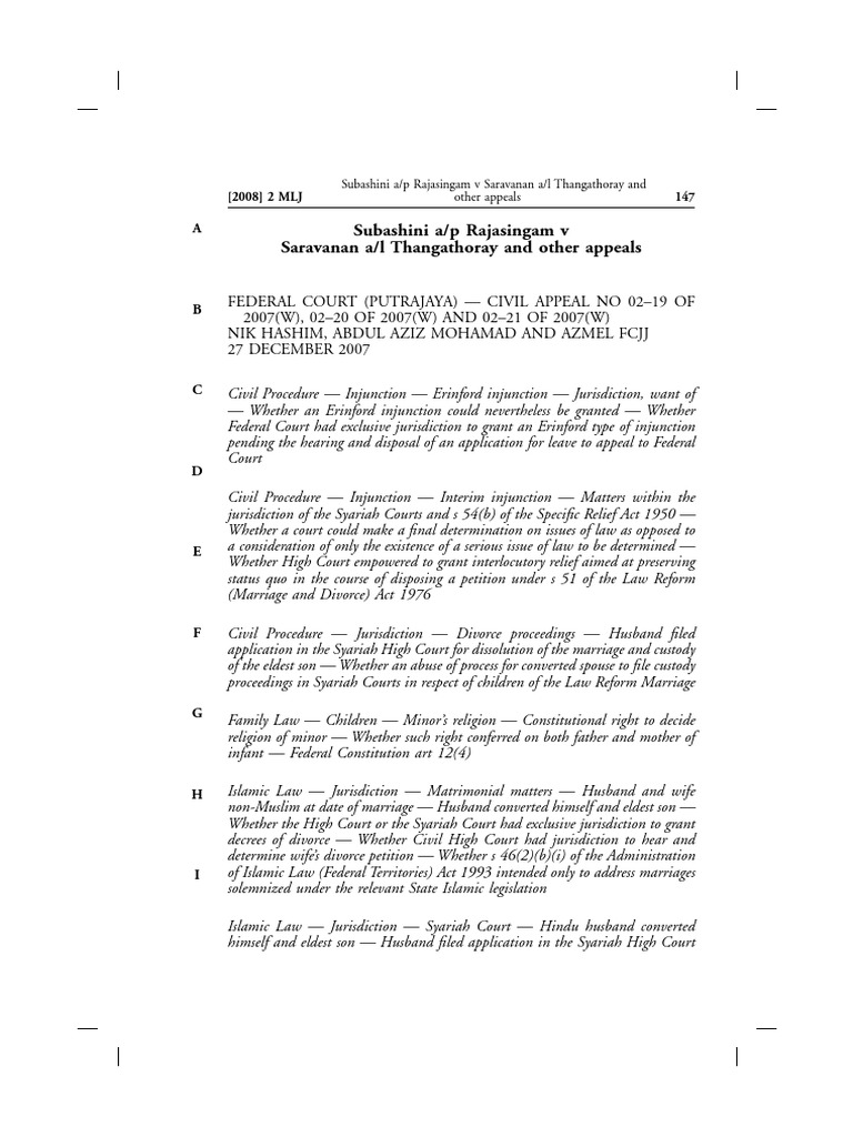 Subashini Ap Rajasingam V Saravanan Al Thangathoray and Other Appeals ...