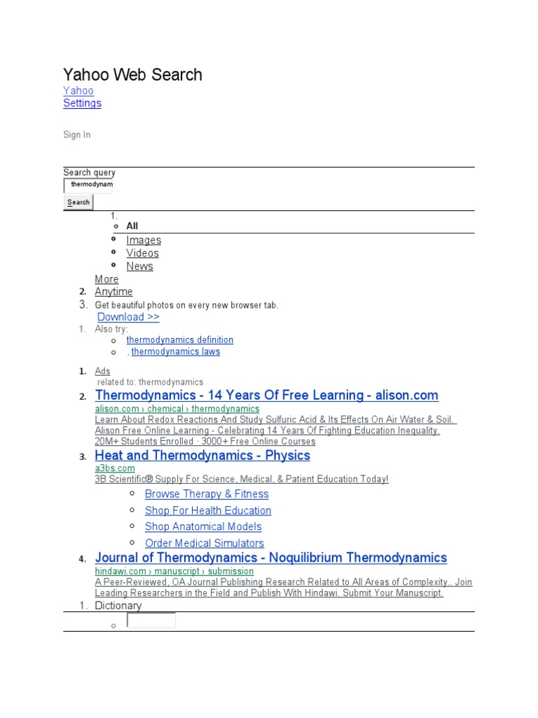 Yahoo Web Search: Settings | PDF | Thermodynamics | Heat