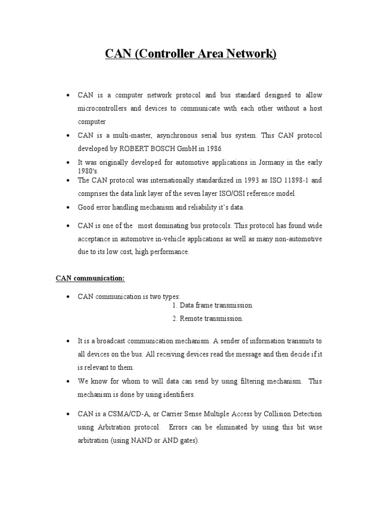 CAN (Controller Area Network) | PDF | Osi Model | Computer Network