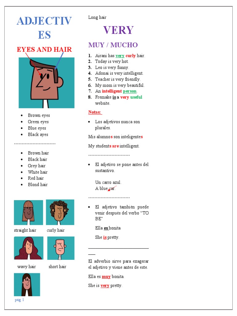 Hair and Eyes Adjectives | PDF