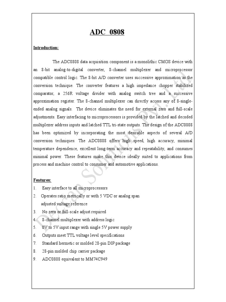Adc 0808 | Download Free PDF | Analog To Digital Converter | Digital To ...