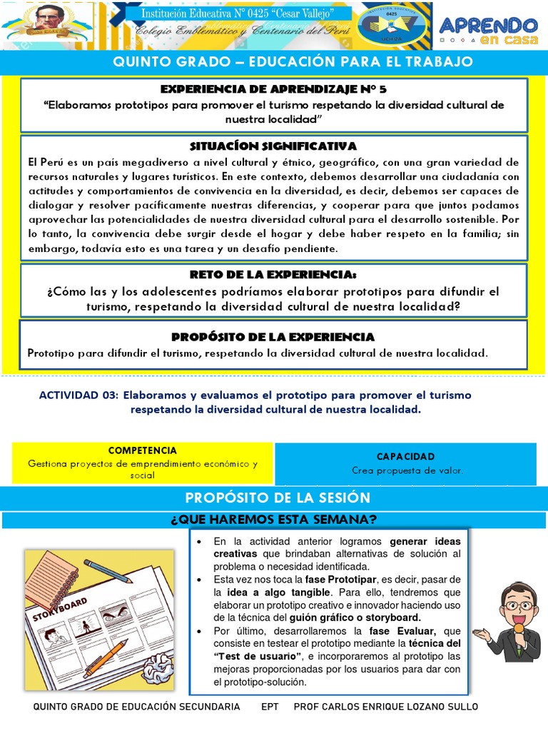 EPT 5° - EA 5 - ACT 3 - Elaboro y Evaluo El Prototipo | PDF | Turismo | Aprendizaje