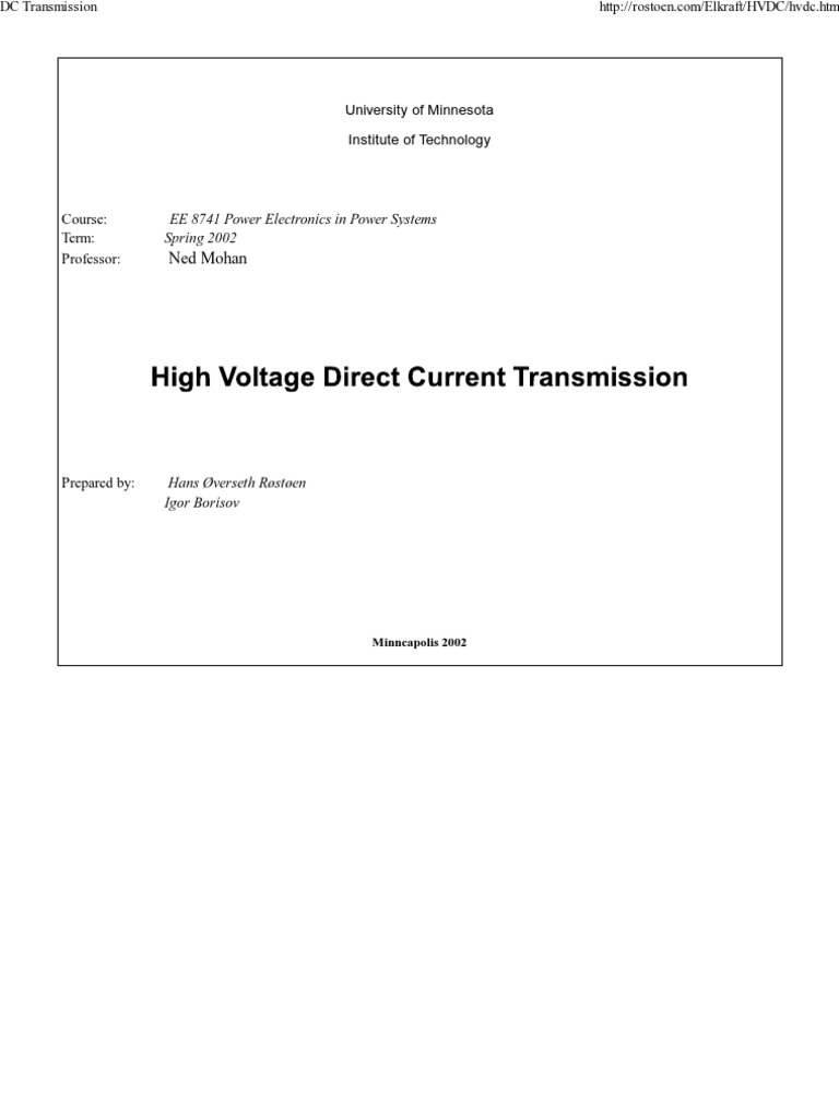 HVDC Transmission Overview by Ned Mohan | PDF | High Voltage Direct ...