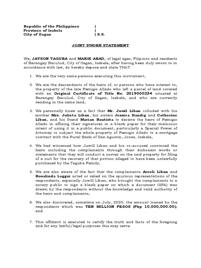 Republic of The Philippines) Province of Isabela) City of Ilagan) S.S ...