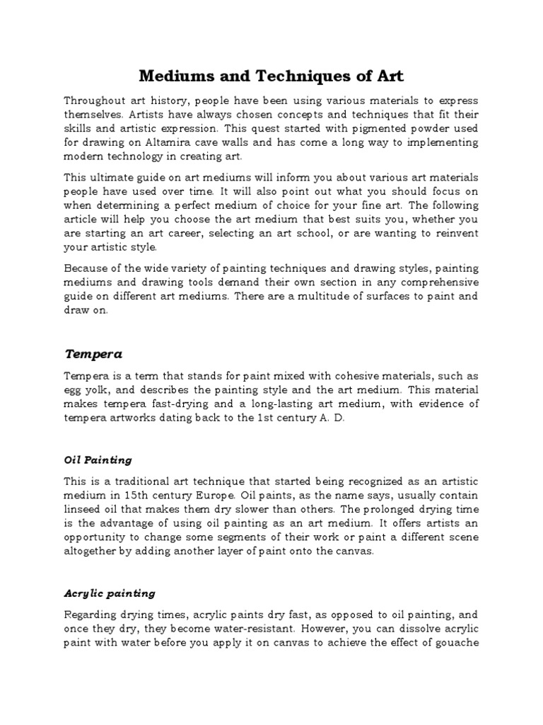 Art Mediums and Techniques Explained | PDF | Paintings | Acrylic Paint