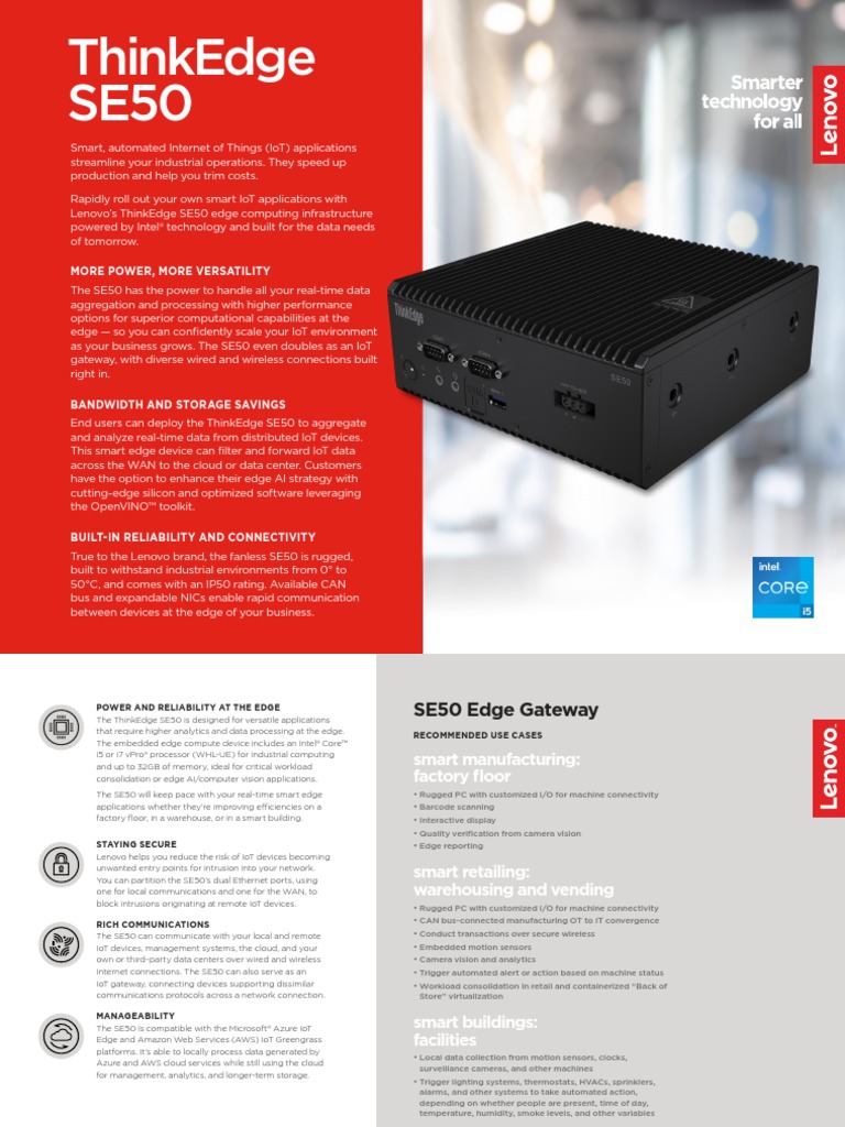 ThinkEdge SE50 Datasheet | PDF | Internet Of Things | Cloud Computing