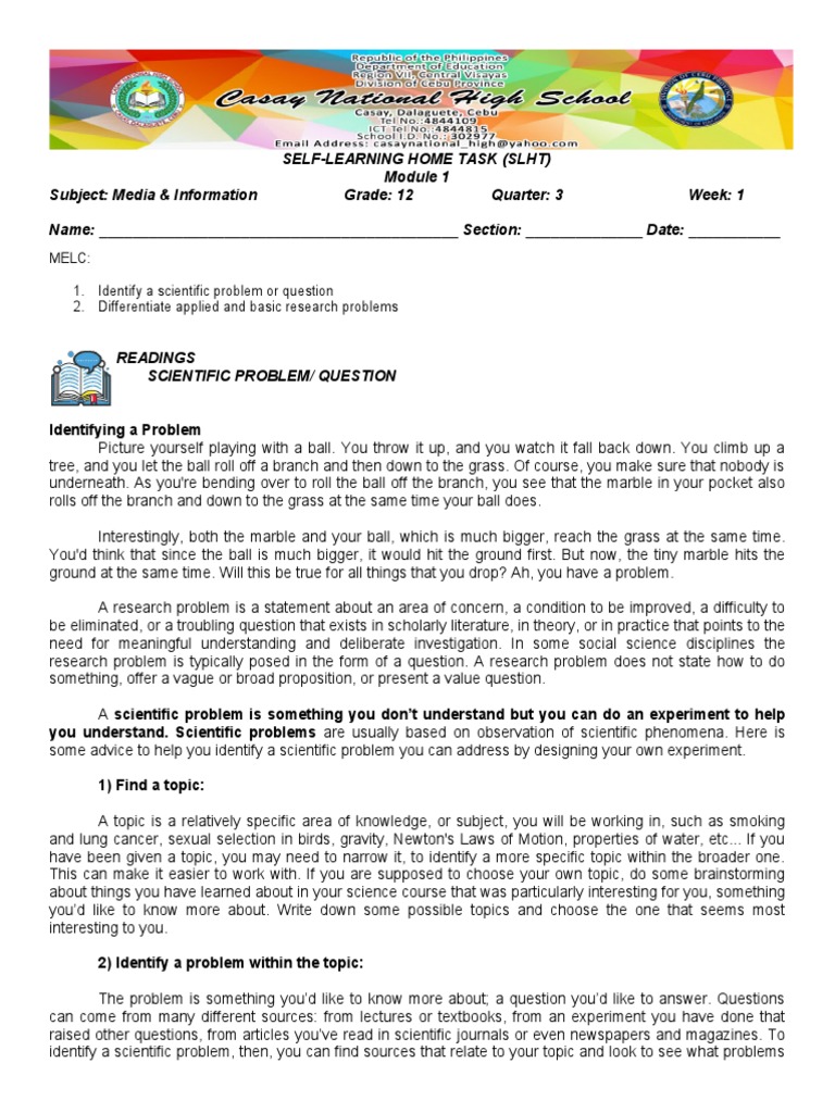 Self-Learning Home Task (SLHT) Subject: Media & Information Grade: 12 ...