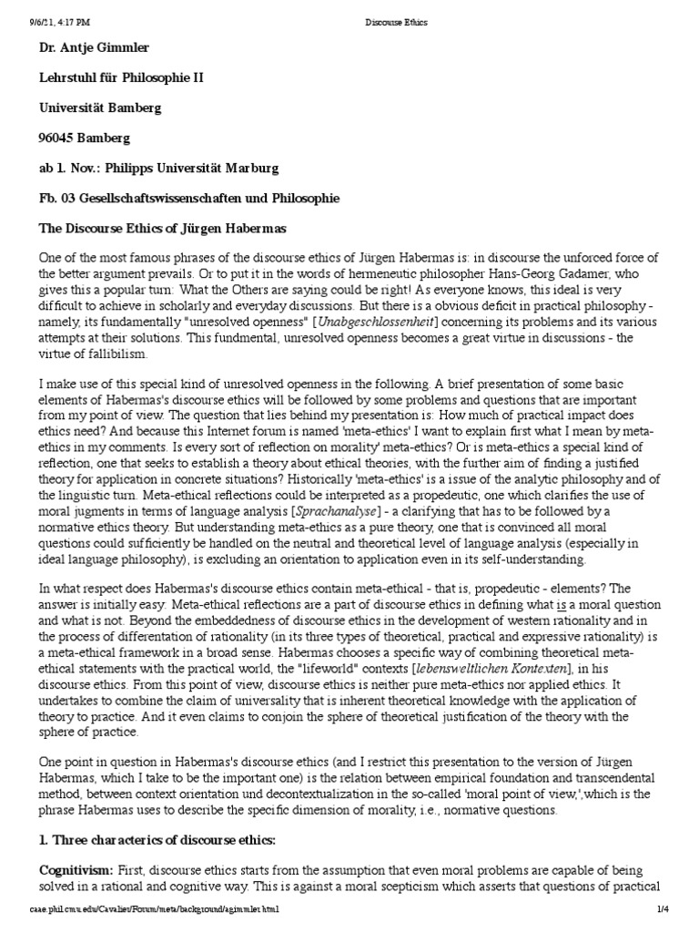 Discourse Ethics | PDF | Philosophical Theories