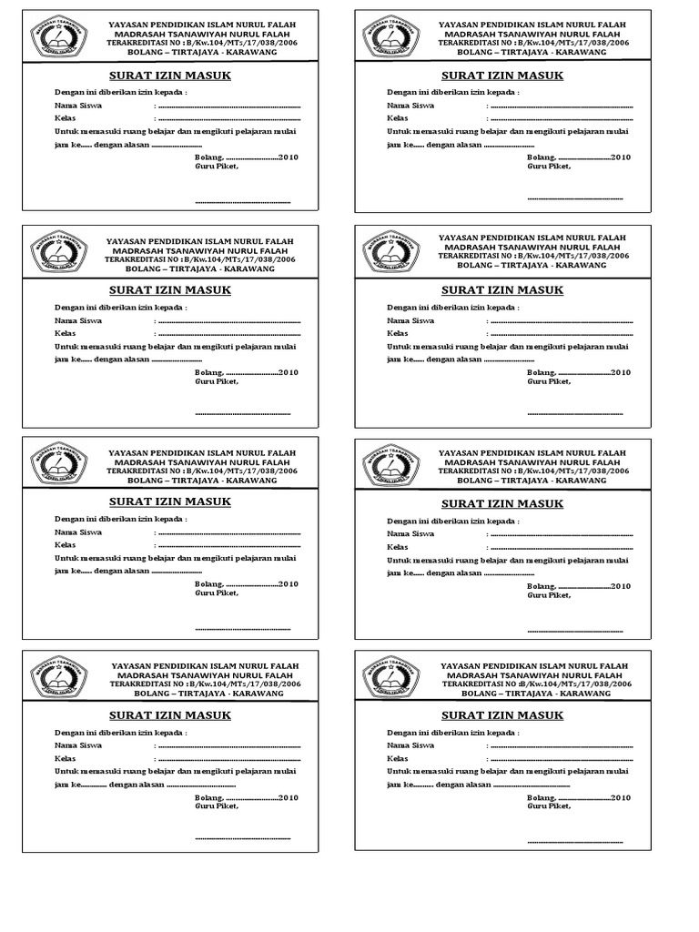 Surat Izin-Masuk Keluar Siswa | PDF