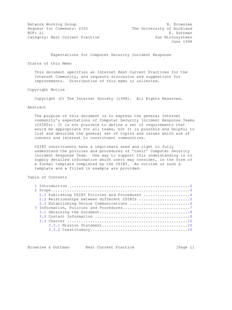 RFC 2350 | PDF | Key (Cryptography) | Computer Security
