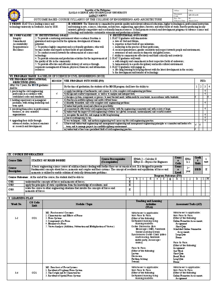 Outcome Based Course Syllabus of The College of Engineering and ...