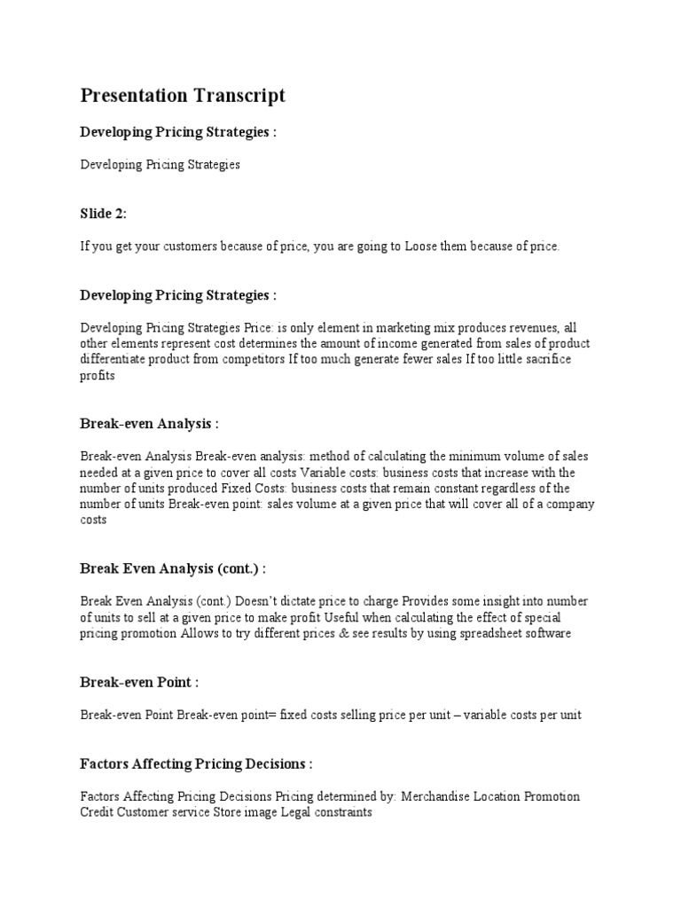 Presentation Transcript: Developing Pricing Strategies | PDF | Pricing ...