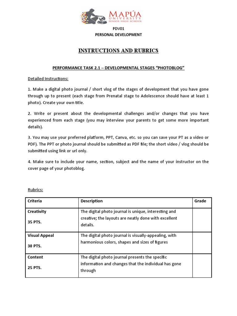 Performance Task 2.1 - Instructions and Rubrics | PDF | Business | Art