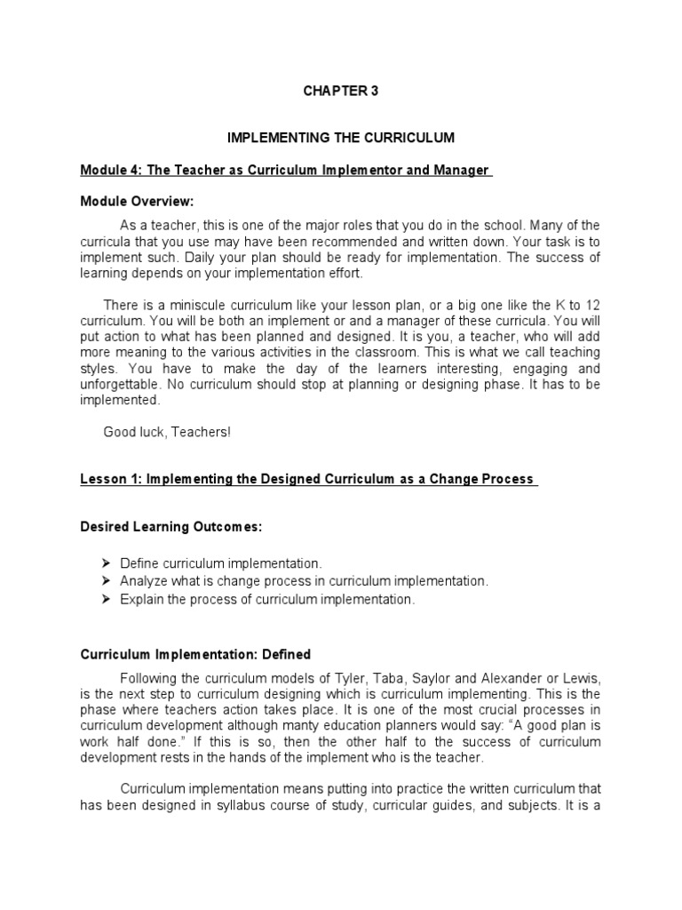 Chapter 3 (Module 4 - Lessons 1-4) | PDF | Curriculum | Teachers