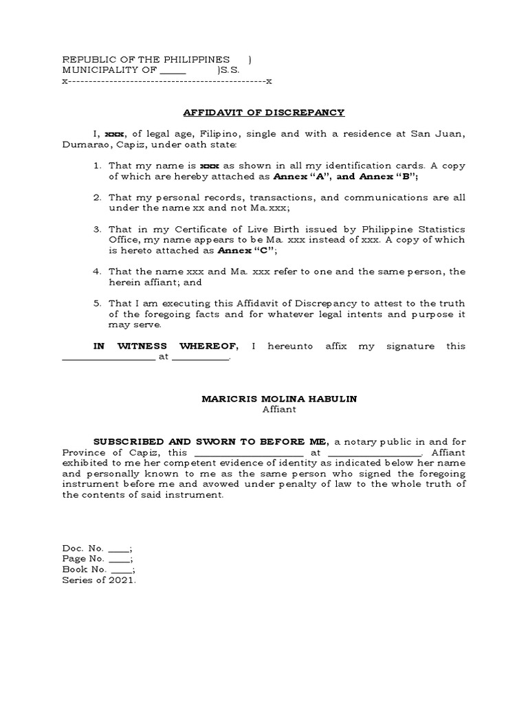 Affidavit of Discrepancy - Format | PDF
