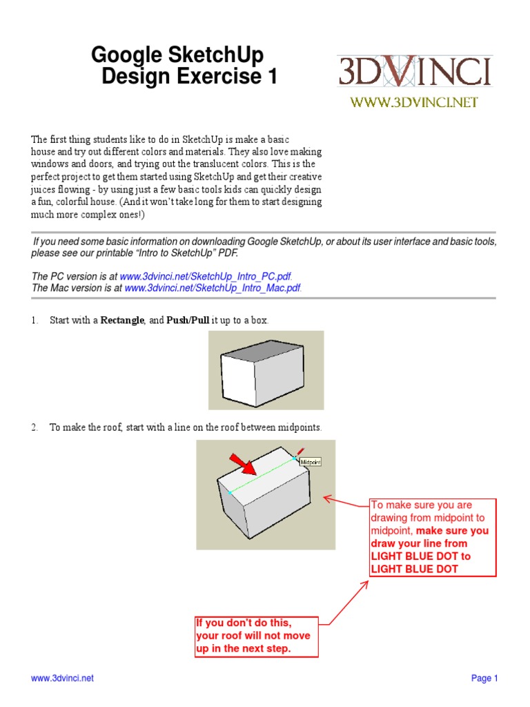 Google Sketchup Design Exercise 1: Rectangle, and Push/Pull It Up To A ...