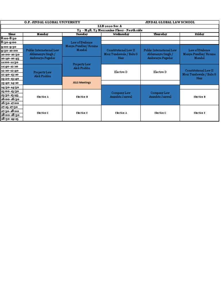 Timetable - Fall 2021 (LLB2020 Sec A) | PDF