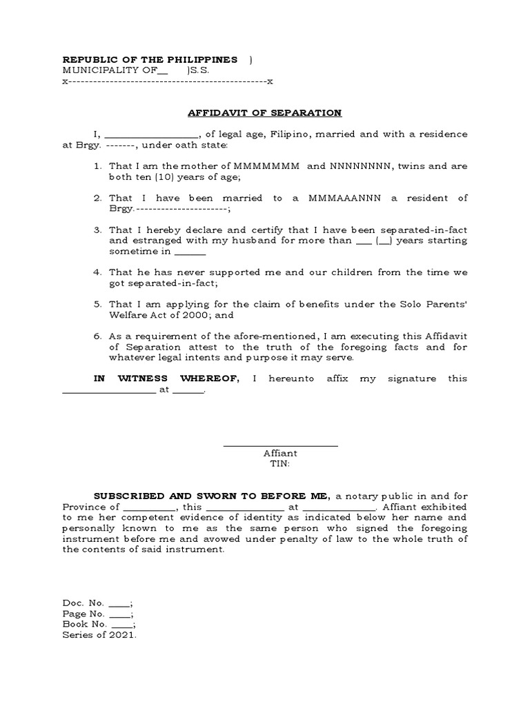 Affidavit of Separation - Format | PDF