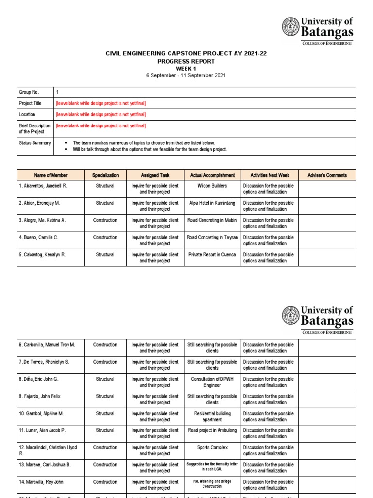 Civil Engineering Capstone Progress Report | PDF