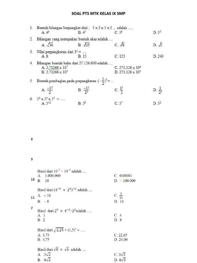 Soal PTS MTK Kelas Ix | PDF