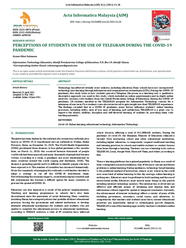 Student Perceptions of Telegram in Learning | PDF | Educational ...