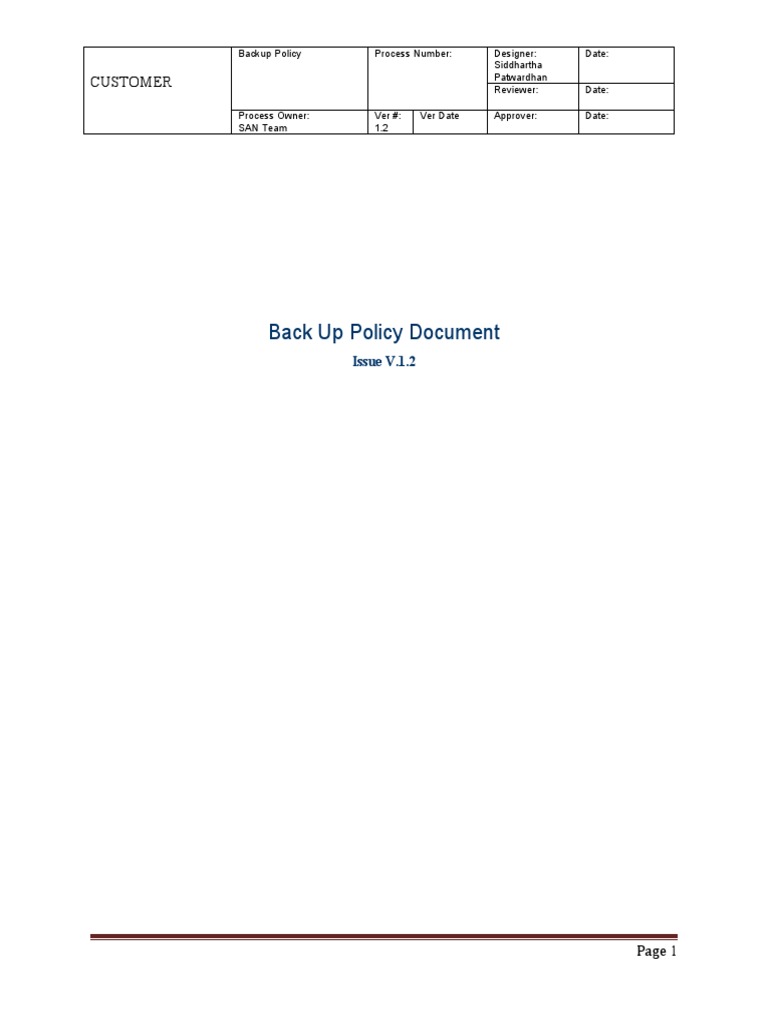 Backup Policy Document V1.2 | PDF | Backup | Computer Data