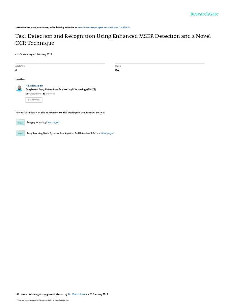 Text Detection and Recognition Using Enhanced MSER Detection and A Novel OCR Technique | PDF ...