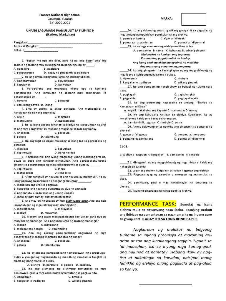 3rd Quarter - 1st Summative-Modyul 1-2 | PDF