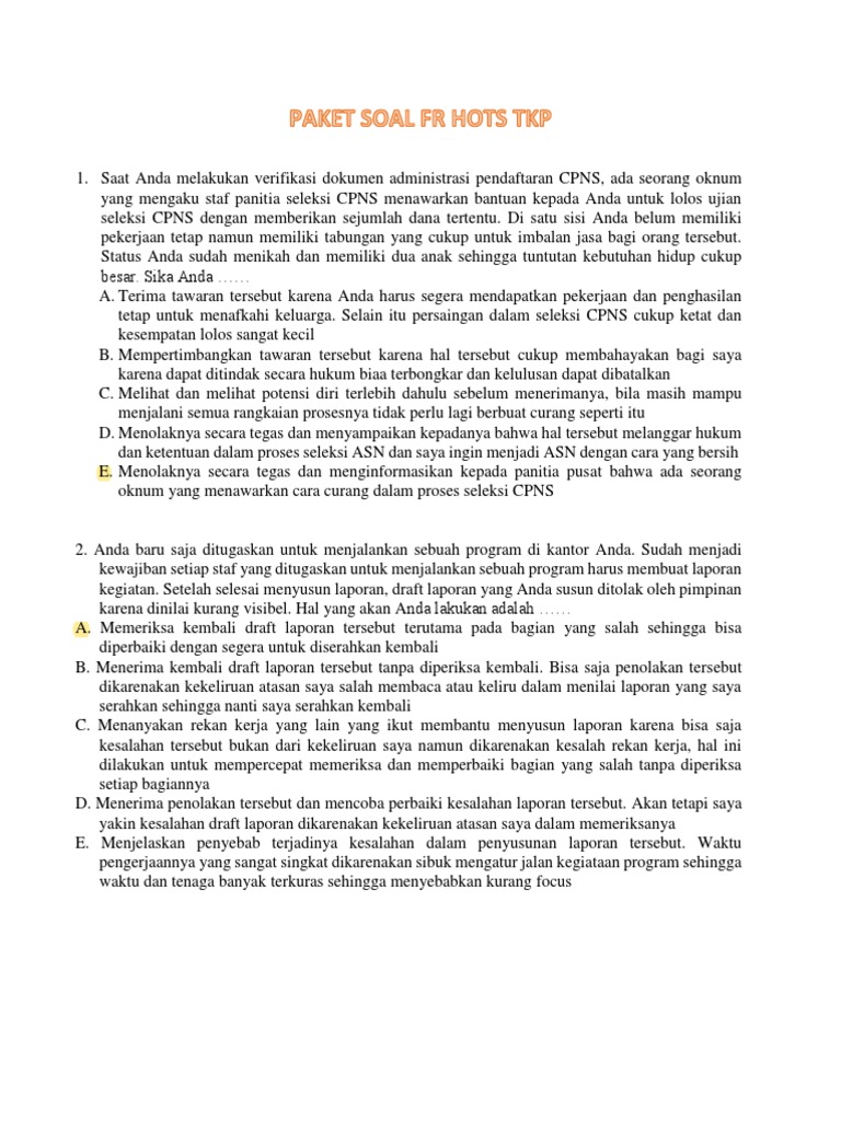 Paket Soal FR Hots TKP | PDF